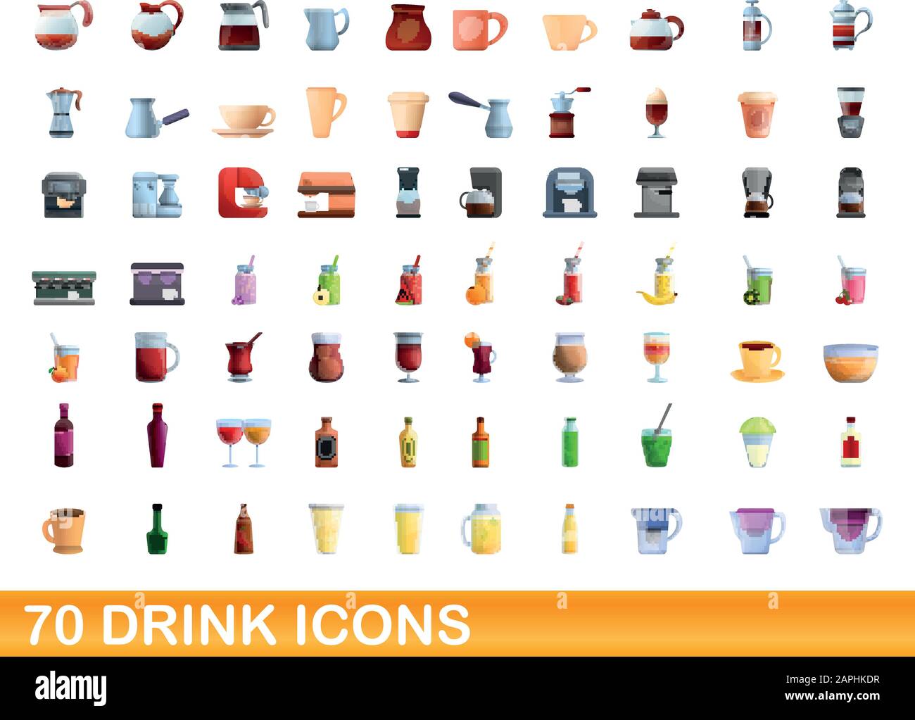 70 drink icons set. Cartoon illustration of 70 drink icons vector set ...