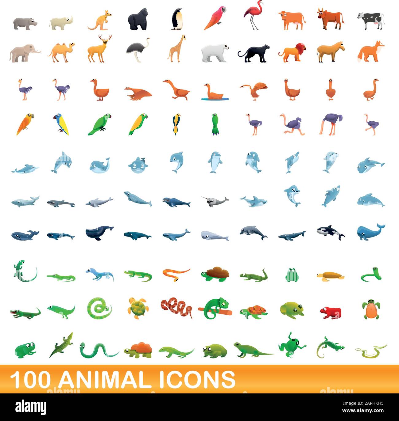 100 animal icons set. Cartoon illustration of 100 animal icons vector ...