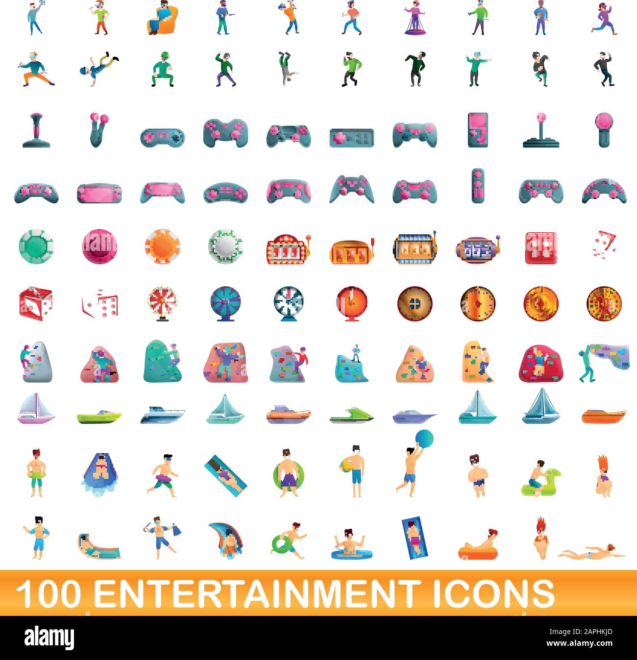 100 entertainment icons set. Cartoon illustration of 100 entertainment ...