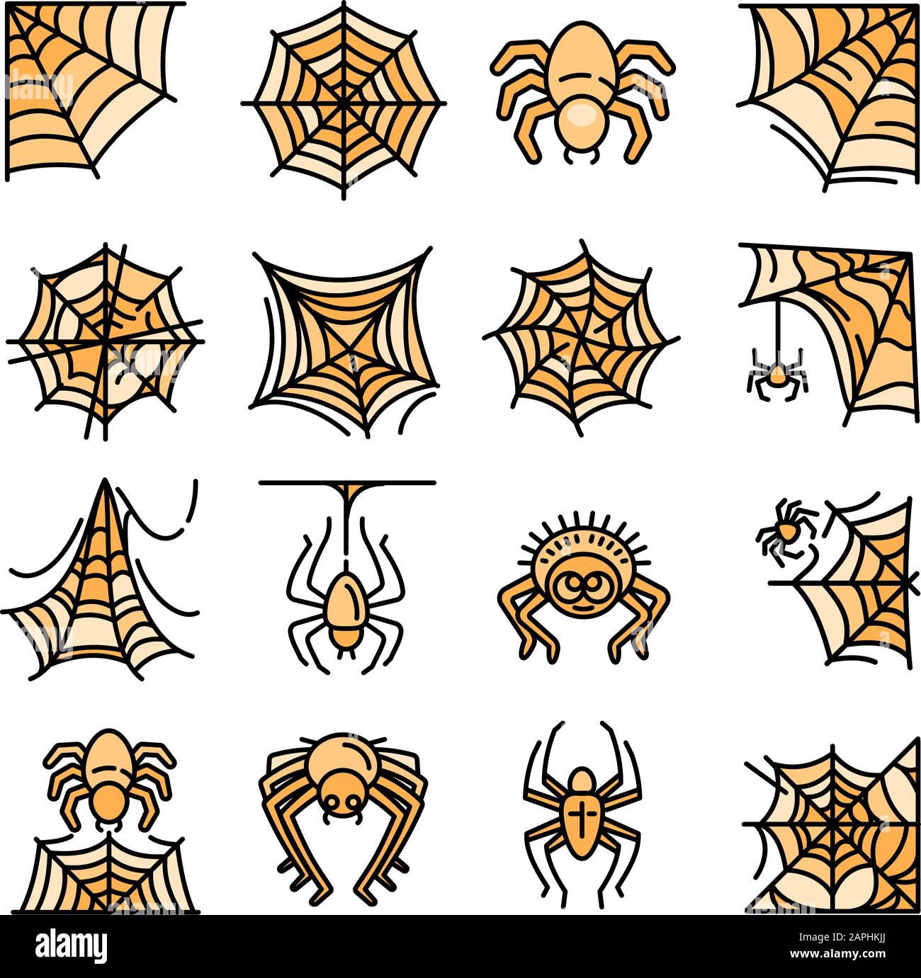 Spider icons set. Outline set of spider vector icons for web design ...
