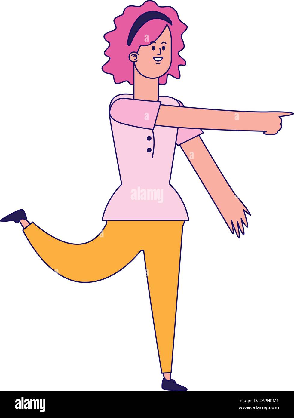 Cartoon happy girl pointing icon, colorful design Stock Vector Image ...