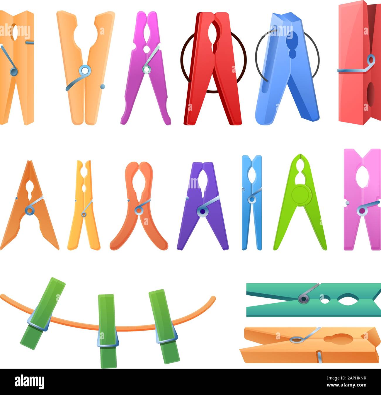 Clothes pins icons set. Cartoon set of clothes pins vector icons for ...