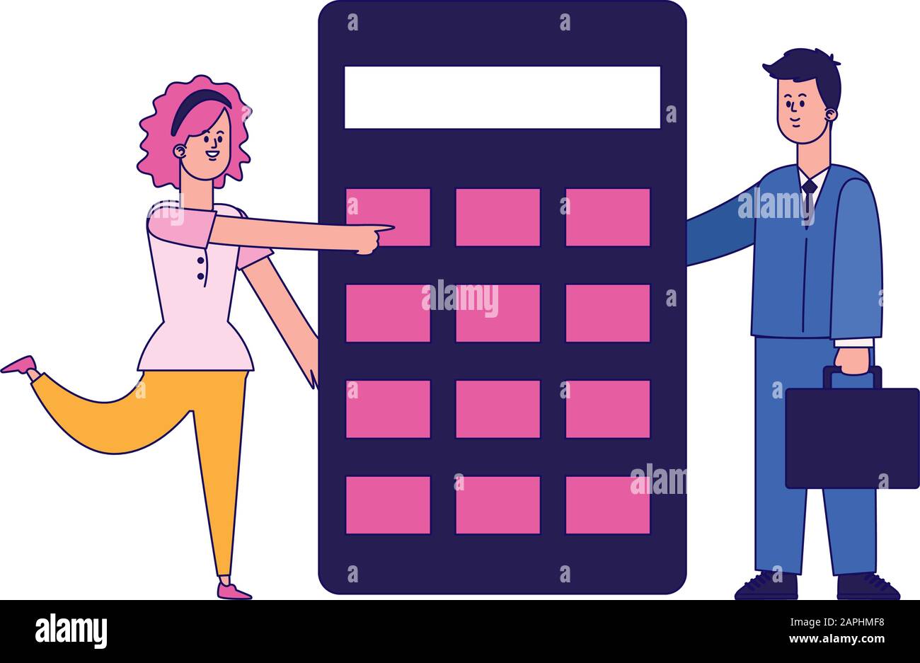 cartoon woman and man with calculator, flat design Stock Vector Image ...