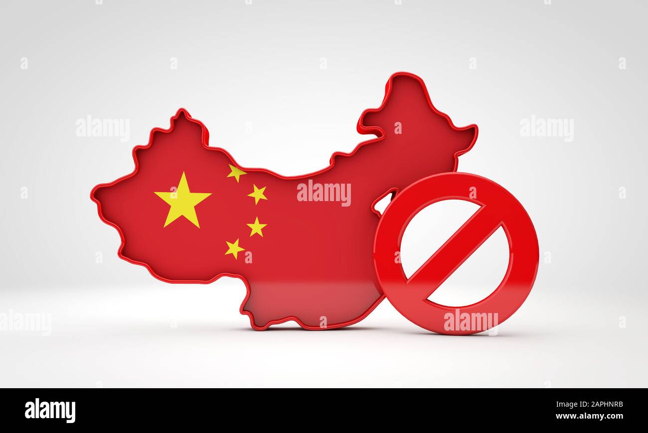 China map with restriction symbol. 3D Rendering Stock Photo - Alamy