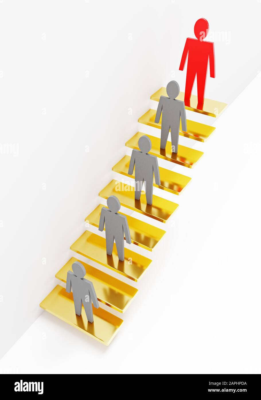 3d people stand on the stairs. On the top step is a red man. Business ...