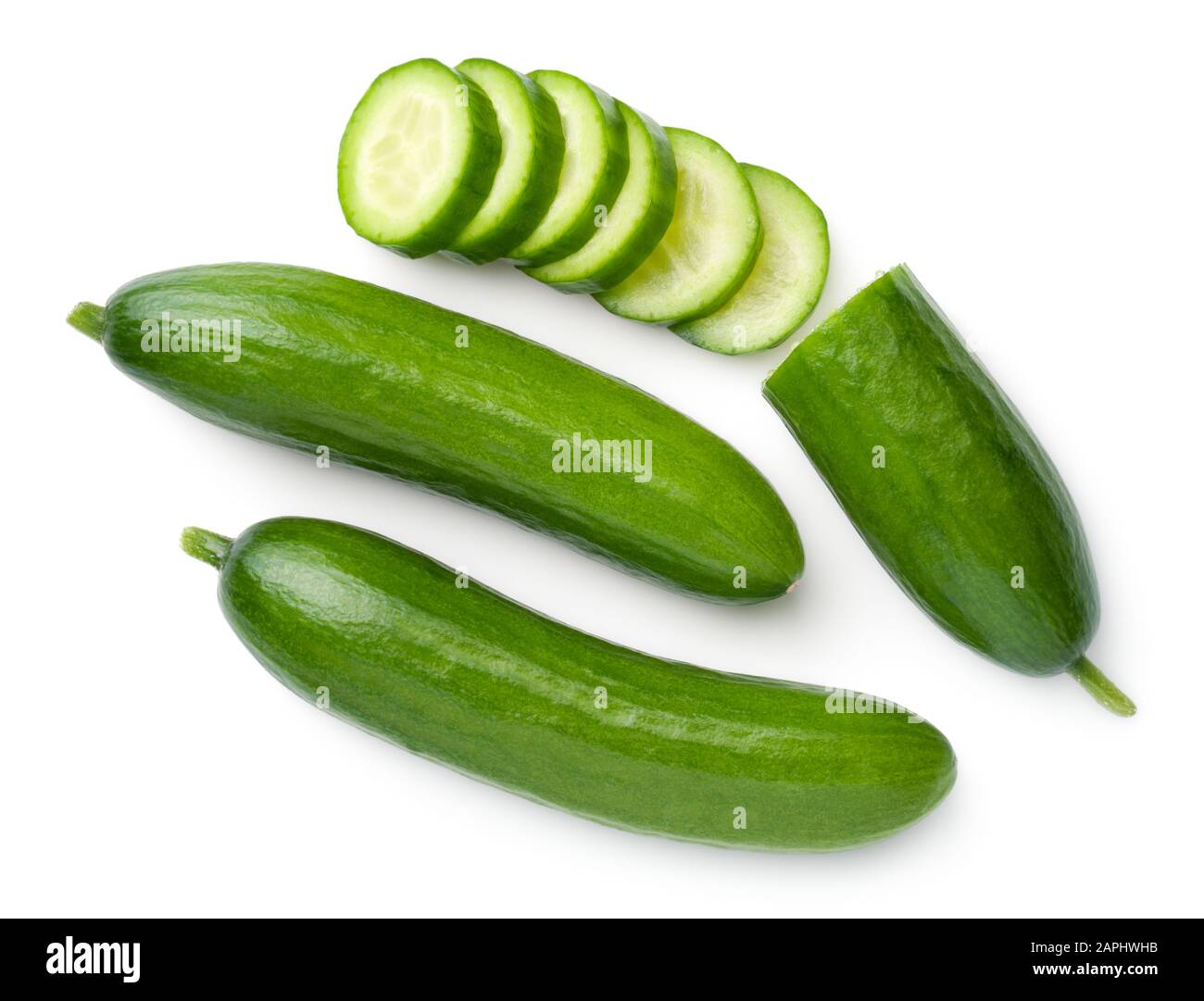 Mini cucumbers isolated on white background. Flat lay, top view Stock ...