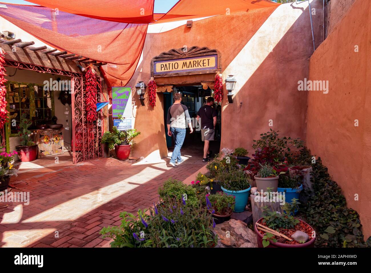 Albuquerque, OCT 5: Exterior view of some stores in the Old Town Plaza ...