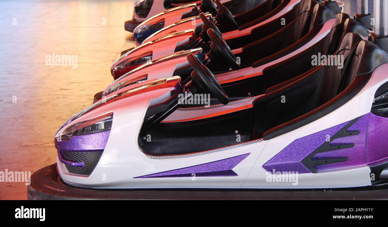 A Row of Dodgem Cars on a Fun Fair Ride Stock Photo - Alamy