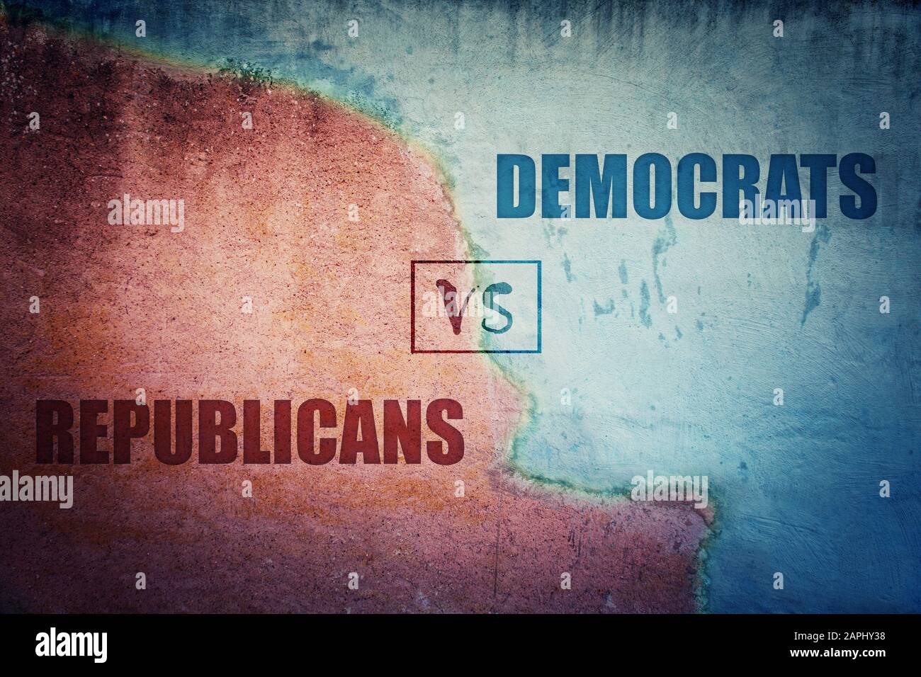 Democrats versus Republicans split concrete wall, cracked in two ...