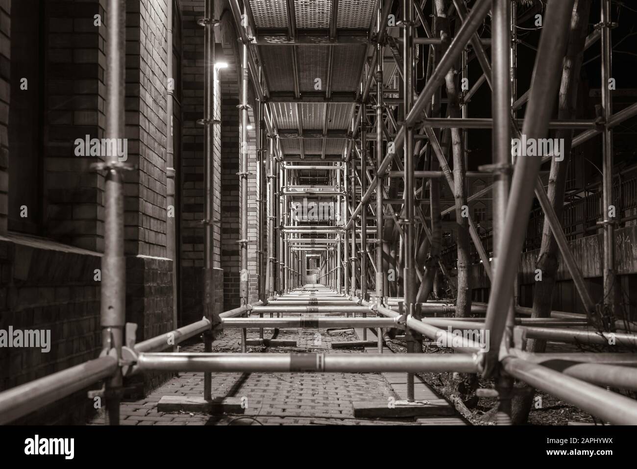 illuminated scaffolding at night, steel, abstract, no workers, nice ...