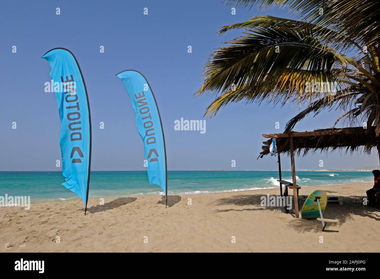 Colourful banners on Praia da Chave Boa Vista Island Cabo Verde Stock ...