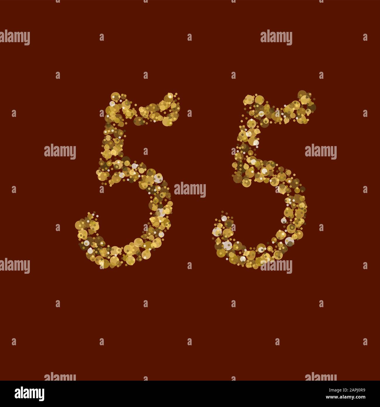 55 golden glitter number. Plain gold design. Fresh latin alphabet ...