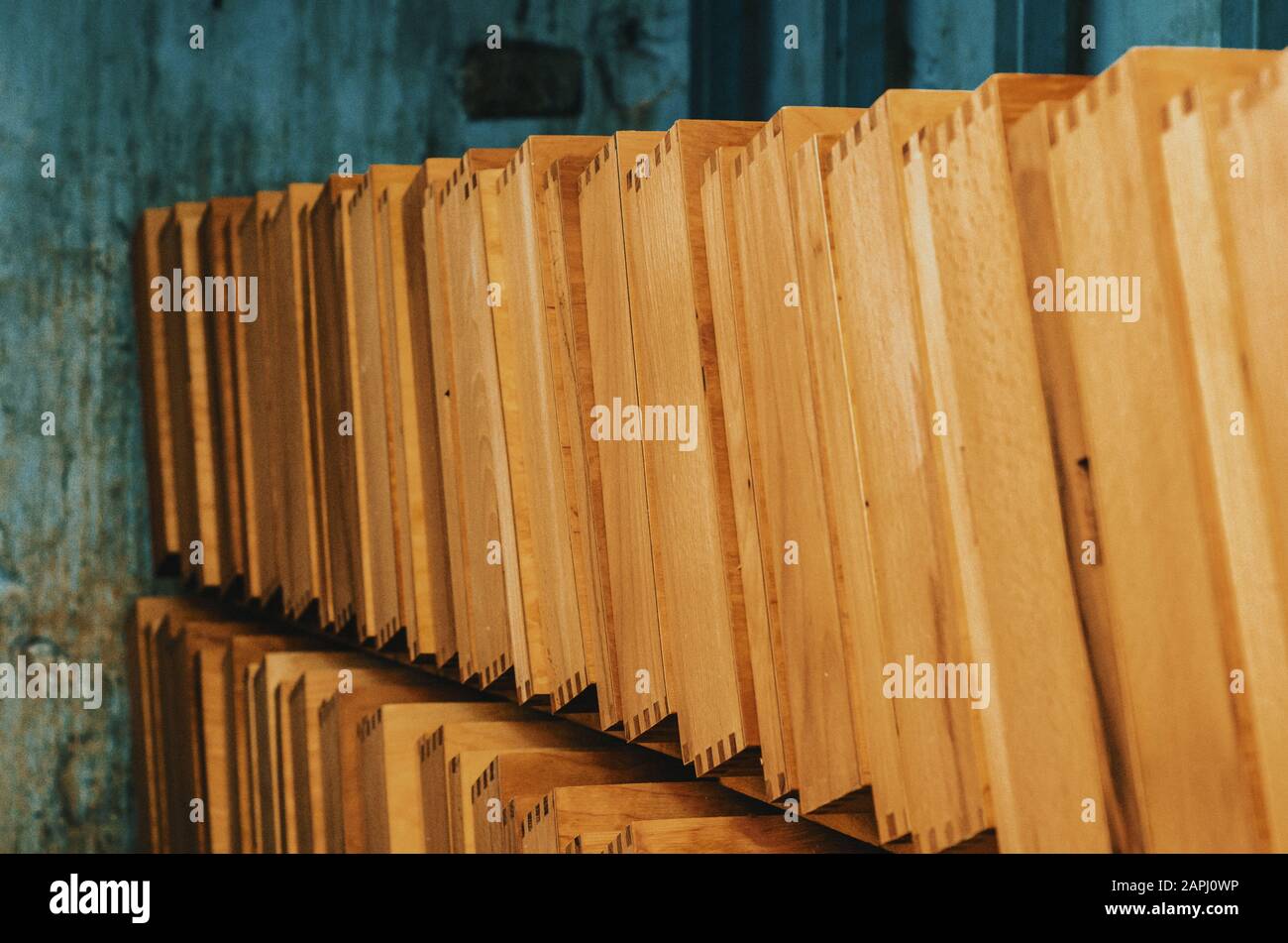 Wooden boxes stacked in a carpentry workshop Stock Photo - Alamy