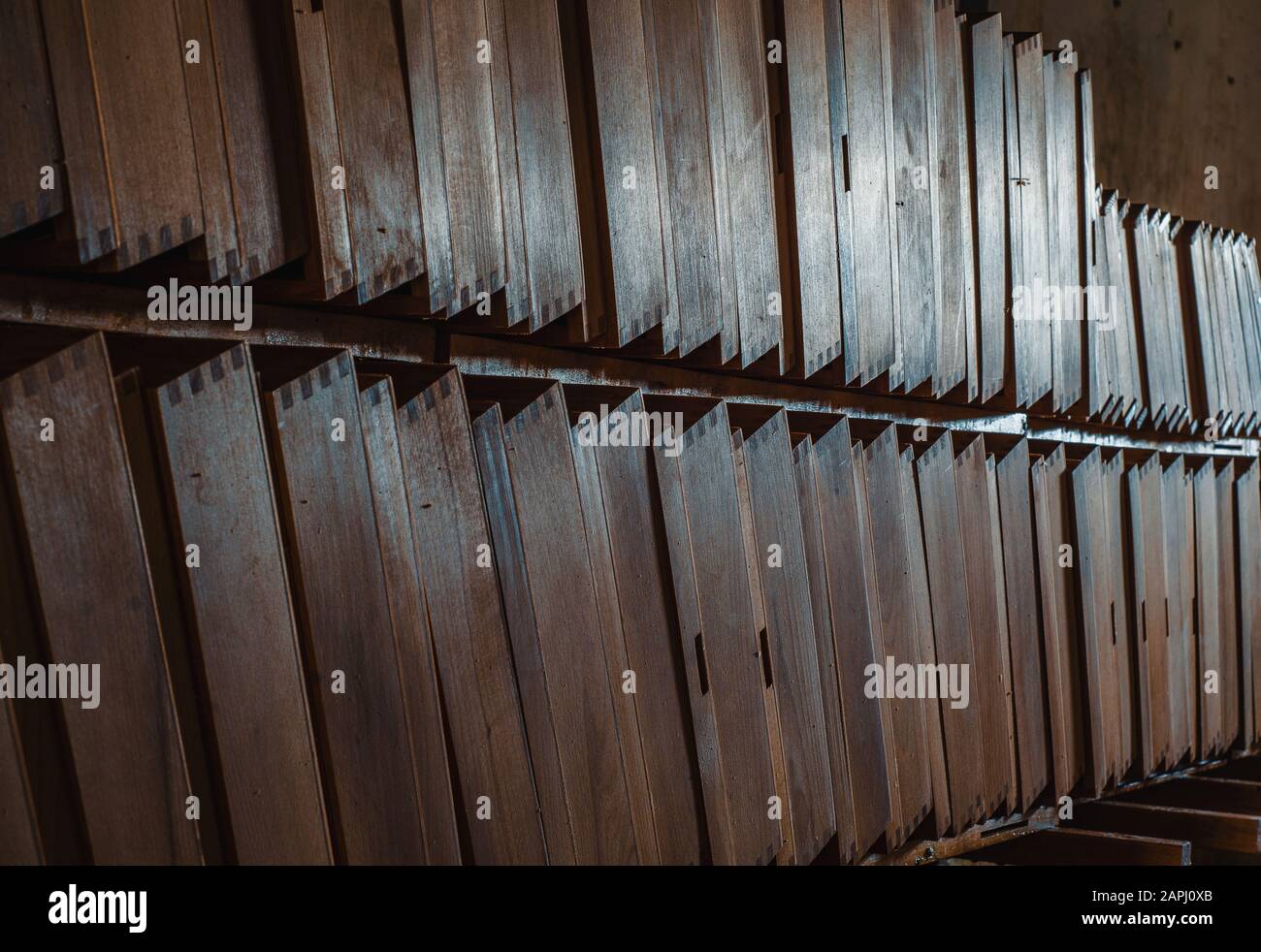 Wooden boxes stacked in a carpentry workshop Stock Photo - Alamy