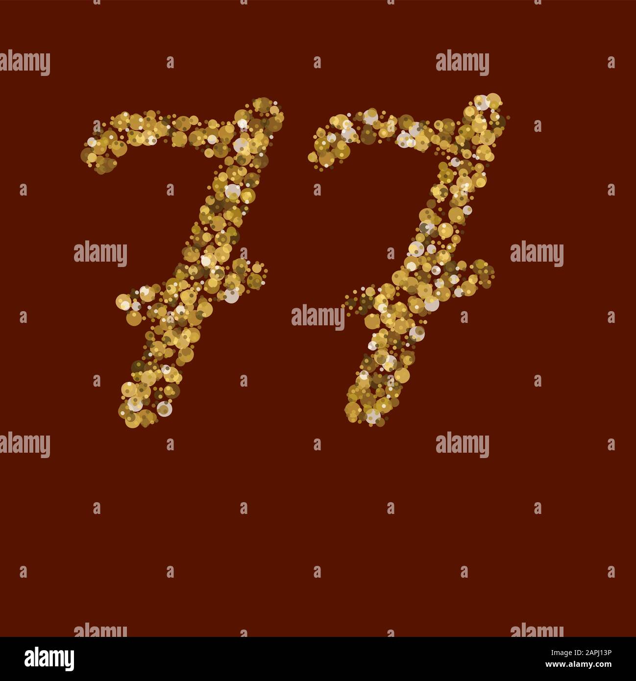 Elementary gold design. New latin alphabet. 77 golden glitter number ...