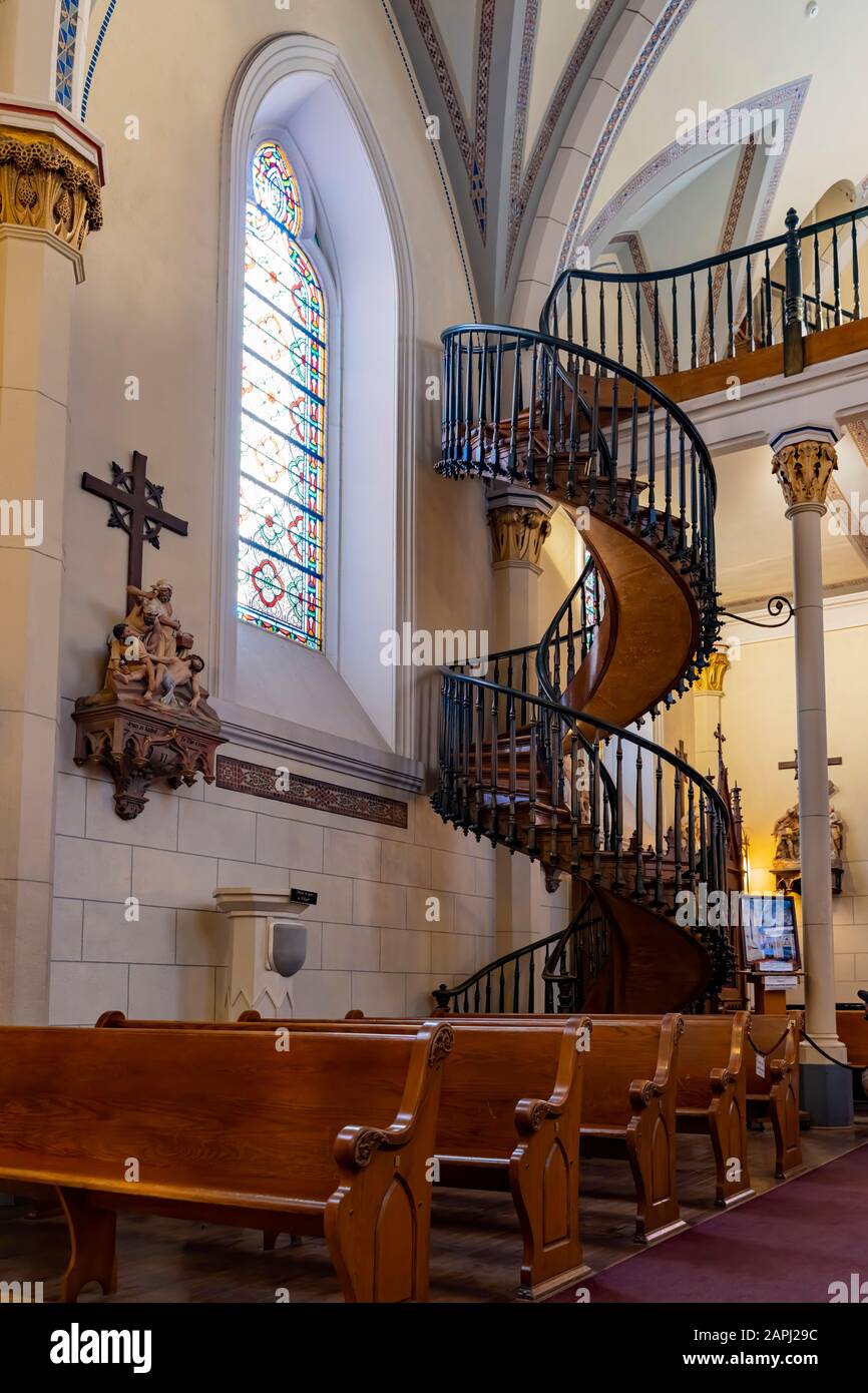 Santa Fe, OCT 6: Helix-shaped spiral staircase of the famous Loretto ...