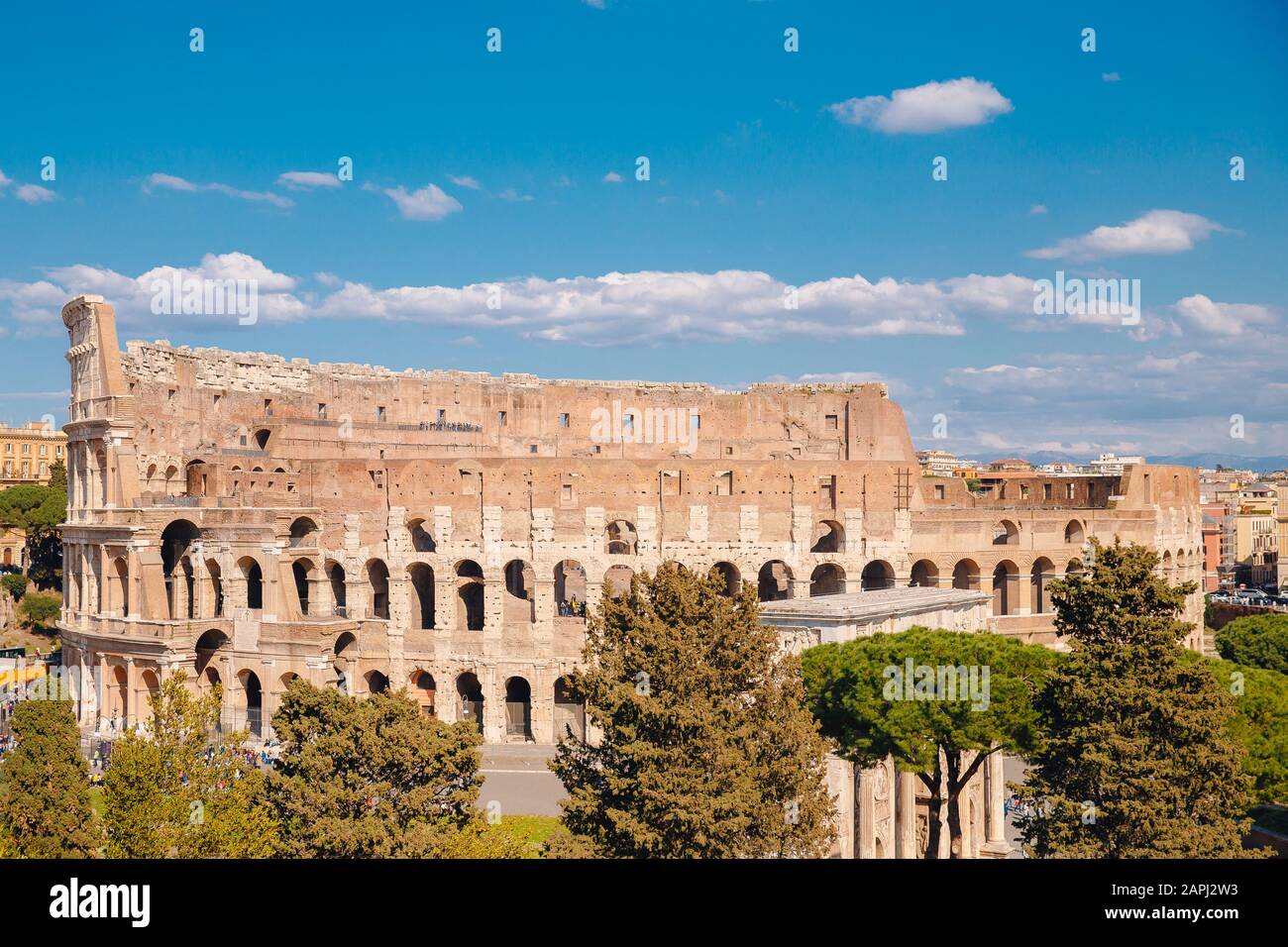 City panorama Rome, Italy Colosseum or Coliseum ancient ruins ...