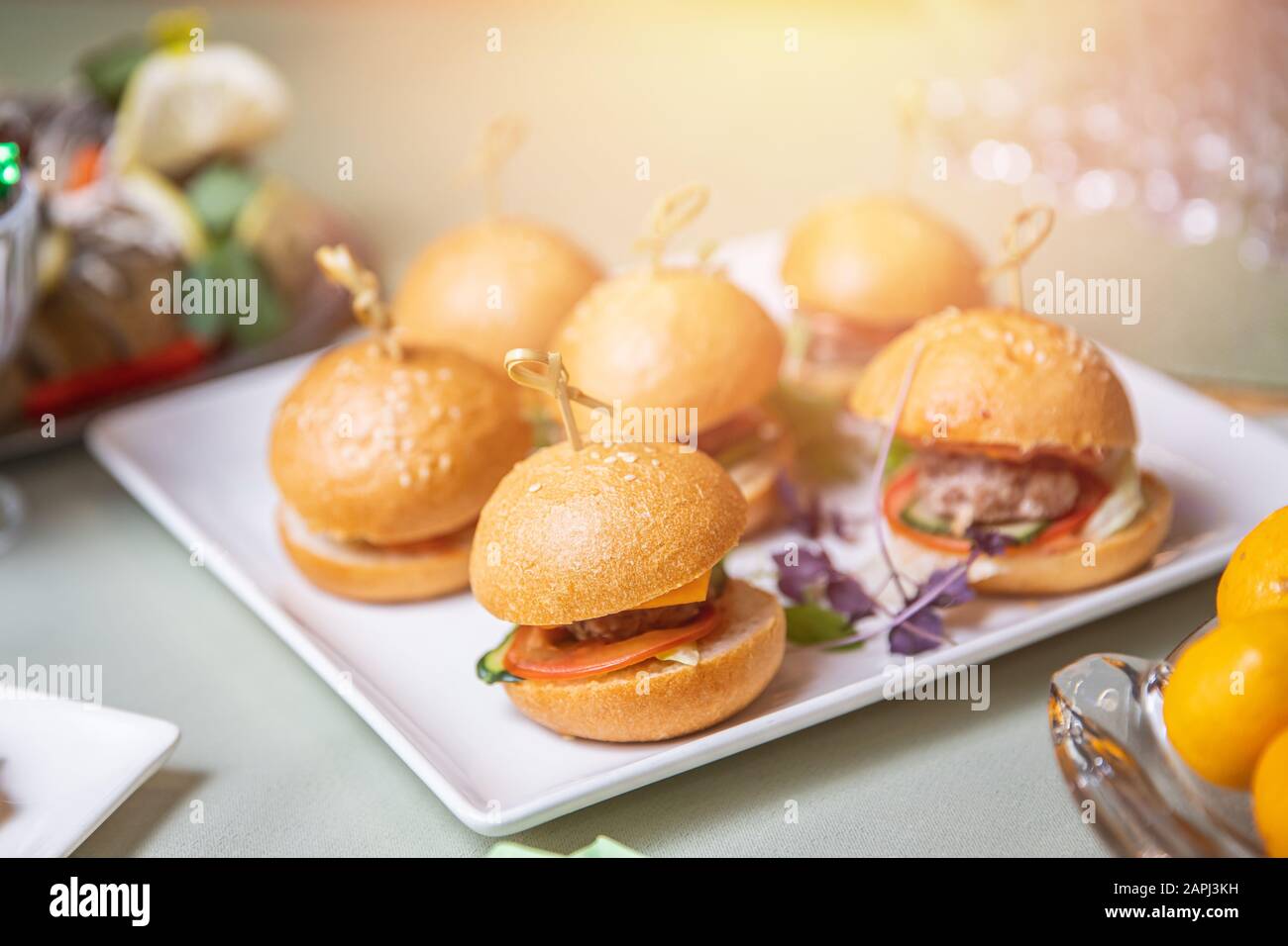 Catering service. Restaurant food canapes table with snack delicious ...