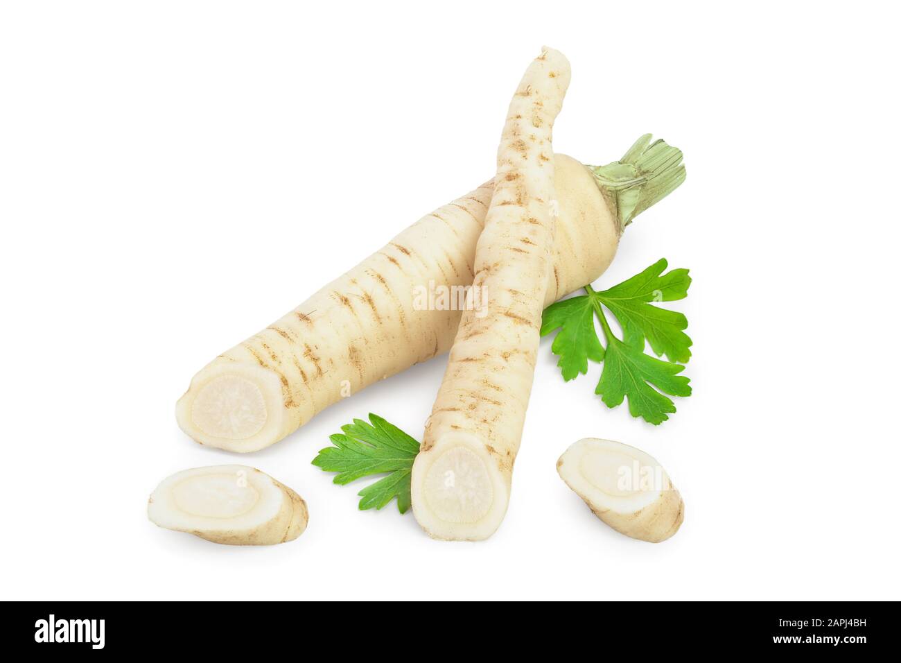 Parsley root with slices and leaves isolated on white background Stock ...