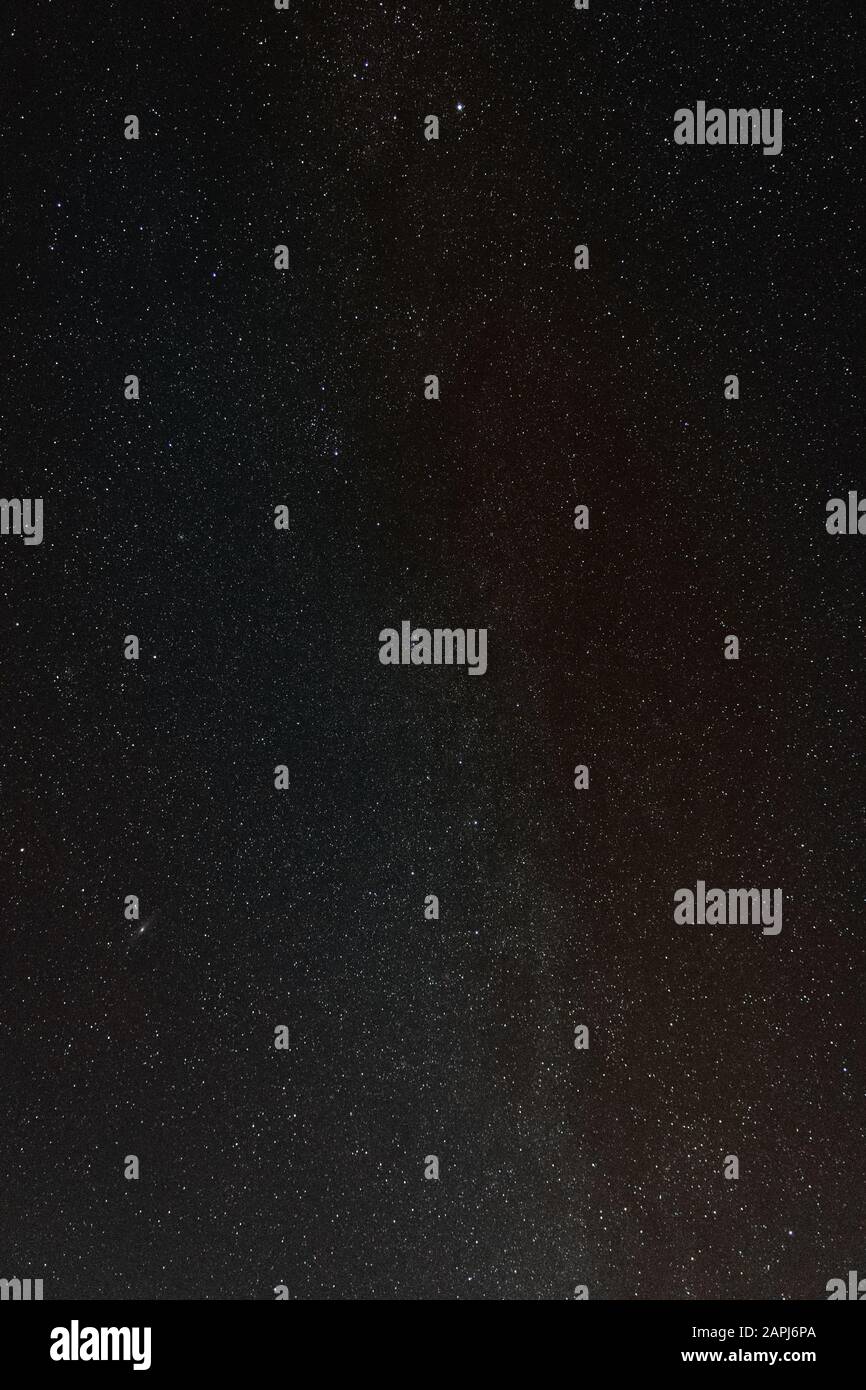 View of starry night sky with visible Milky way galaxy and space dust ...