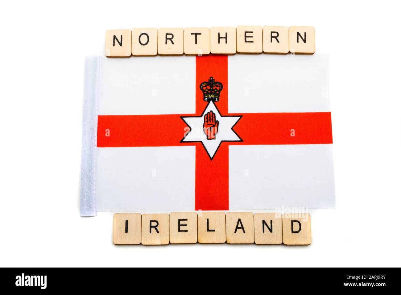 The national flag of Northern Ireland on a white background with a sign ...