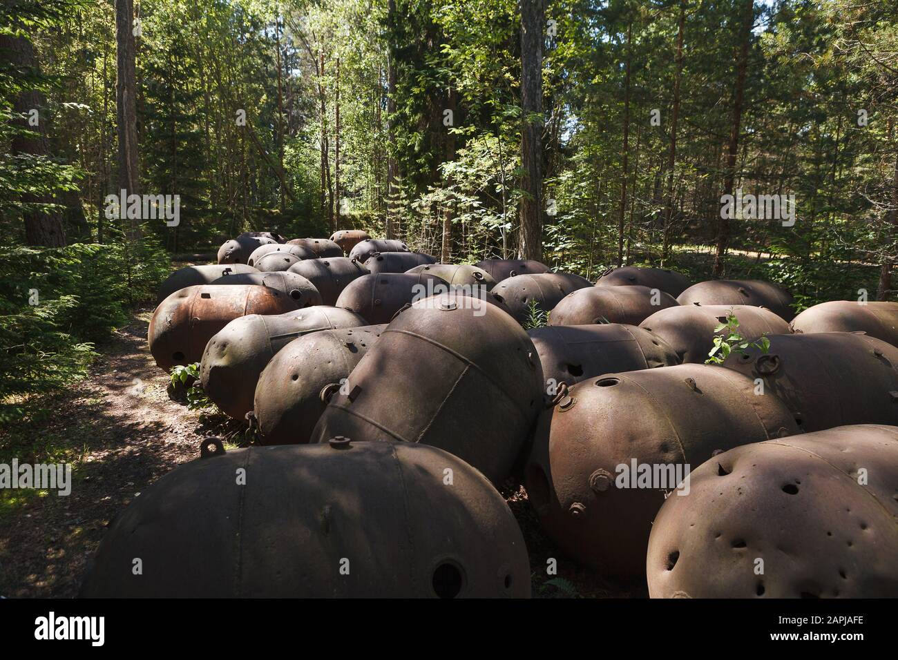 Old WWII underwater mines in the former USSR island-based military base ...