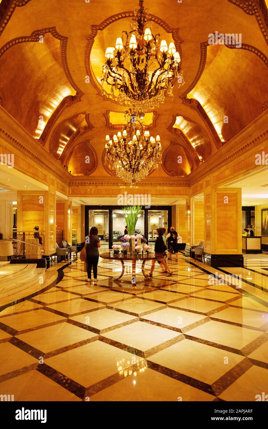 Hong Kong luxury hotel lobby - the Langham Hotel lobby interior, Tsim ...