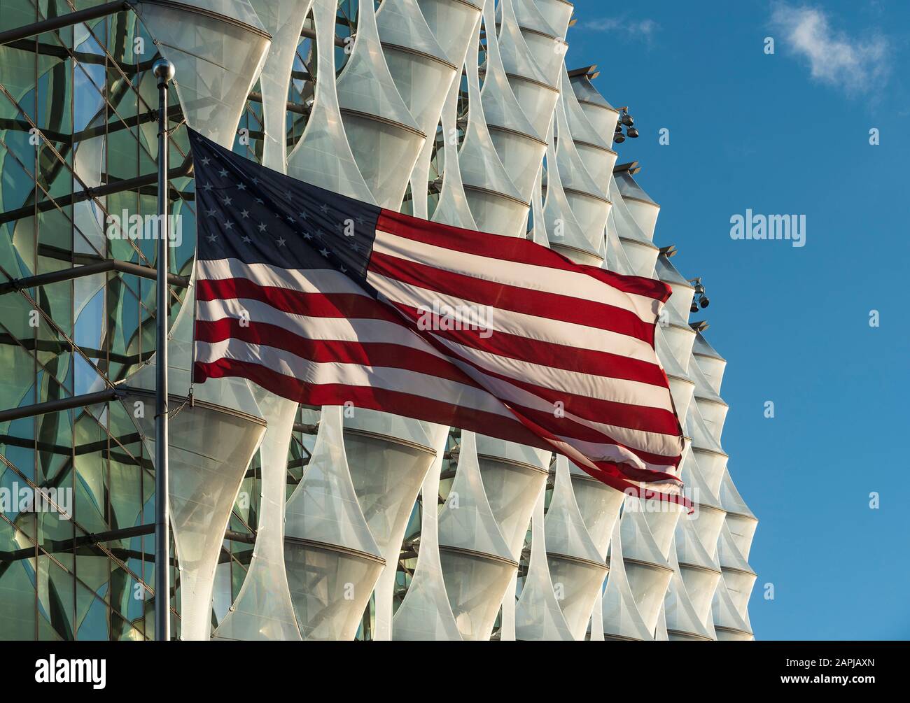 The Stars and Stripes, American flag, flying outside the US Embassy in ...