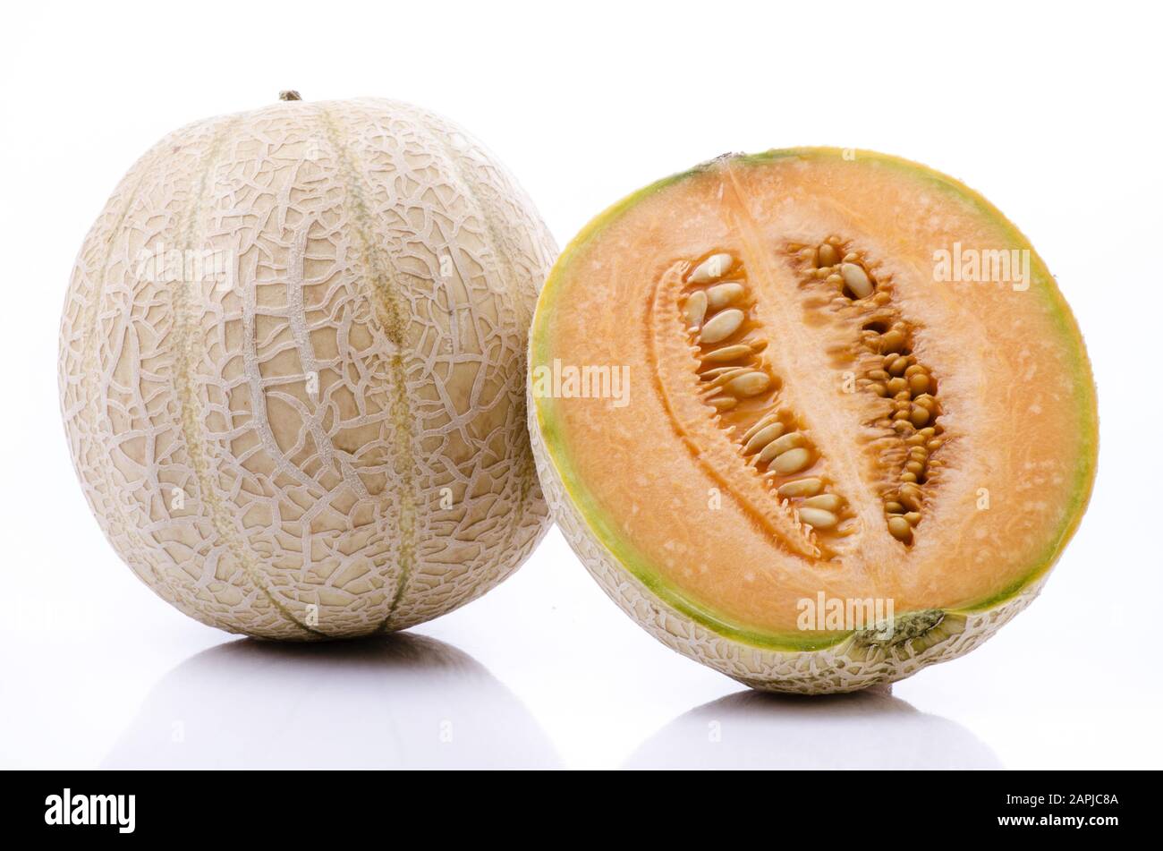 fresh ripe and sectioned melon isolated from the white background Stock ...
