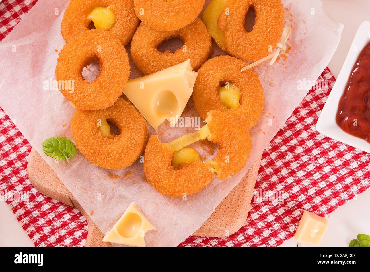 Fried cheese ring Stock Photo - Alamy