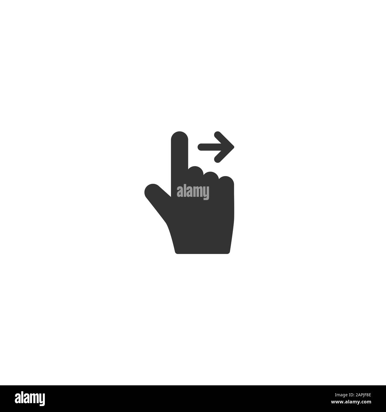 Swipe to right icon. Pointing hand with right arrow. Flat black scroll ...