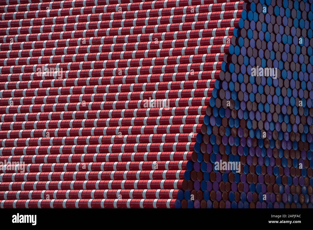 Christo's truncated pyramid of 7,500 coloured barrels is entitled ...