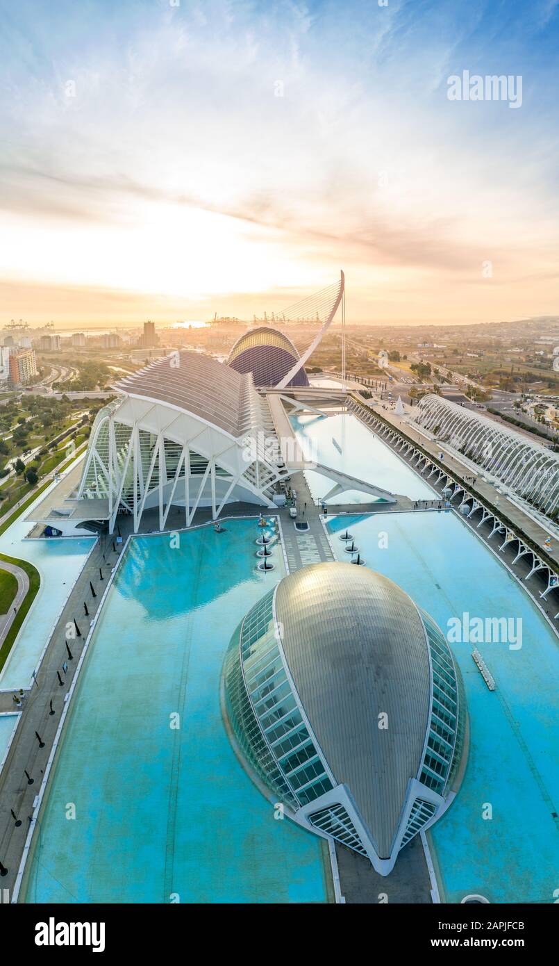 Aerial view of the Hemisphere and the science museum in the city of ...