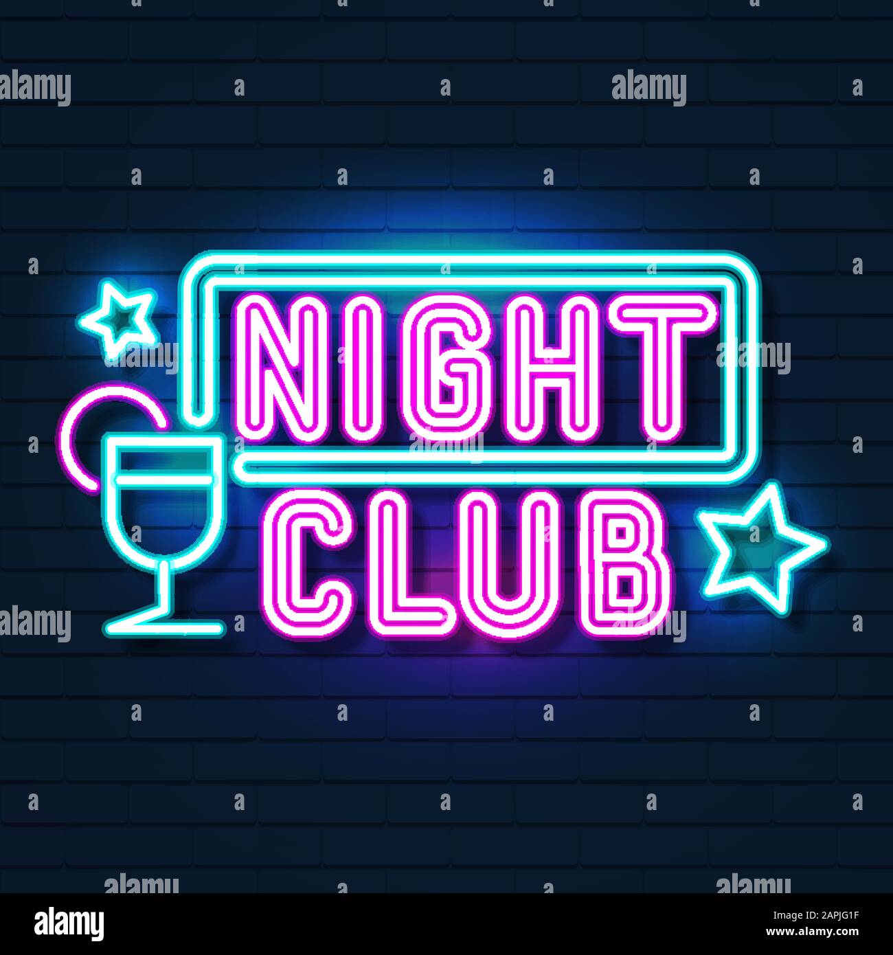 Night Club Neon Sign On A Brick Background For Your Poster Stickers