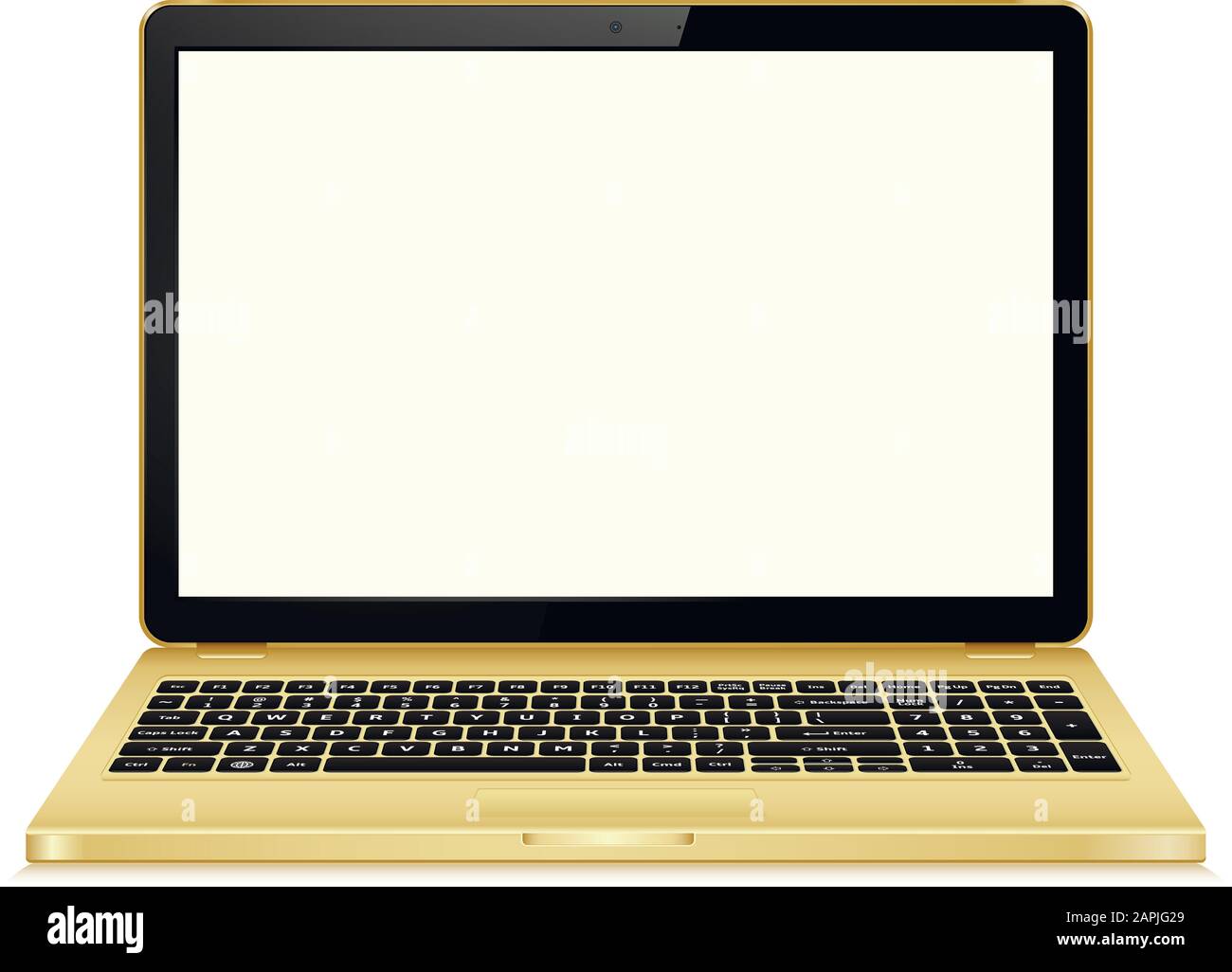 Gold laptop with blank screen isolated on white background Stock Vector ...