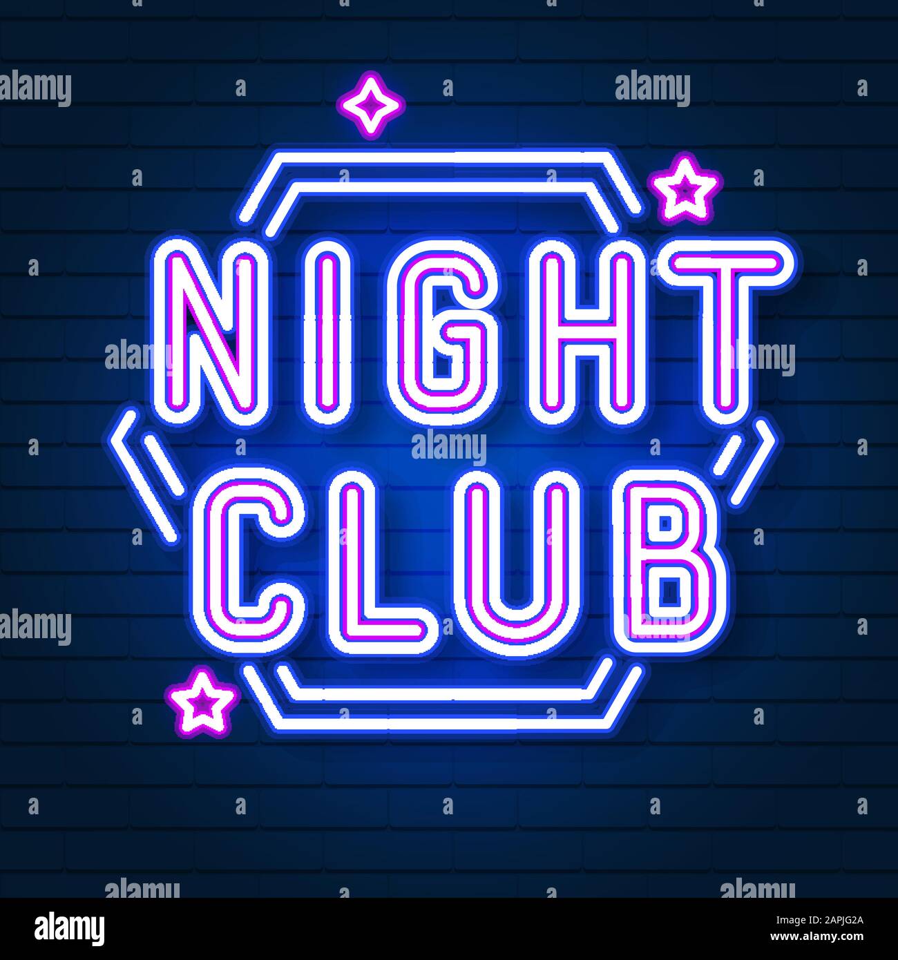 Night Club Neon Sign On A Brick Background For Your Poster Stickers