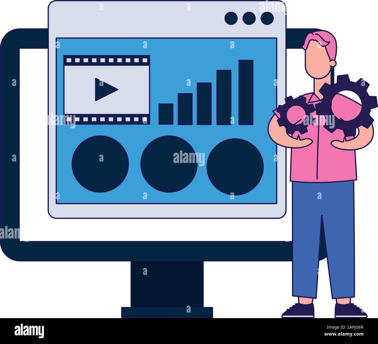 Man holding gear cartoon icon hi-res stock photography and images - Alamy