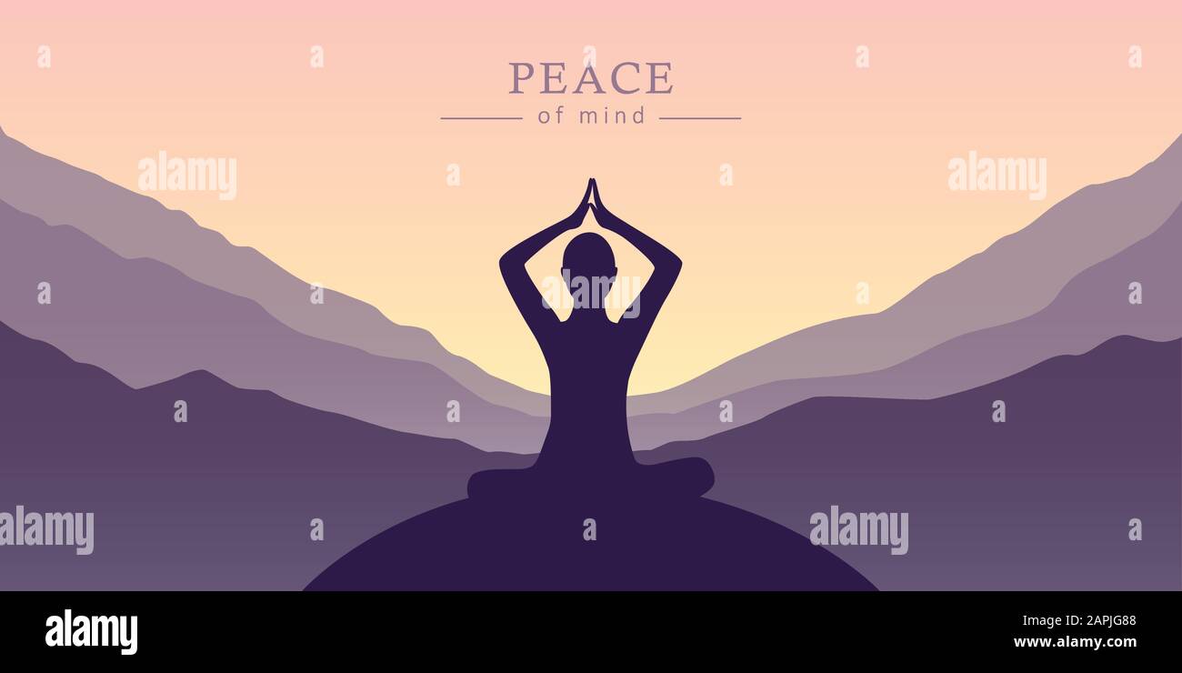 peace of mind meditation concept silhouette with mountain background ...