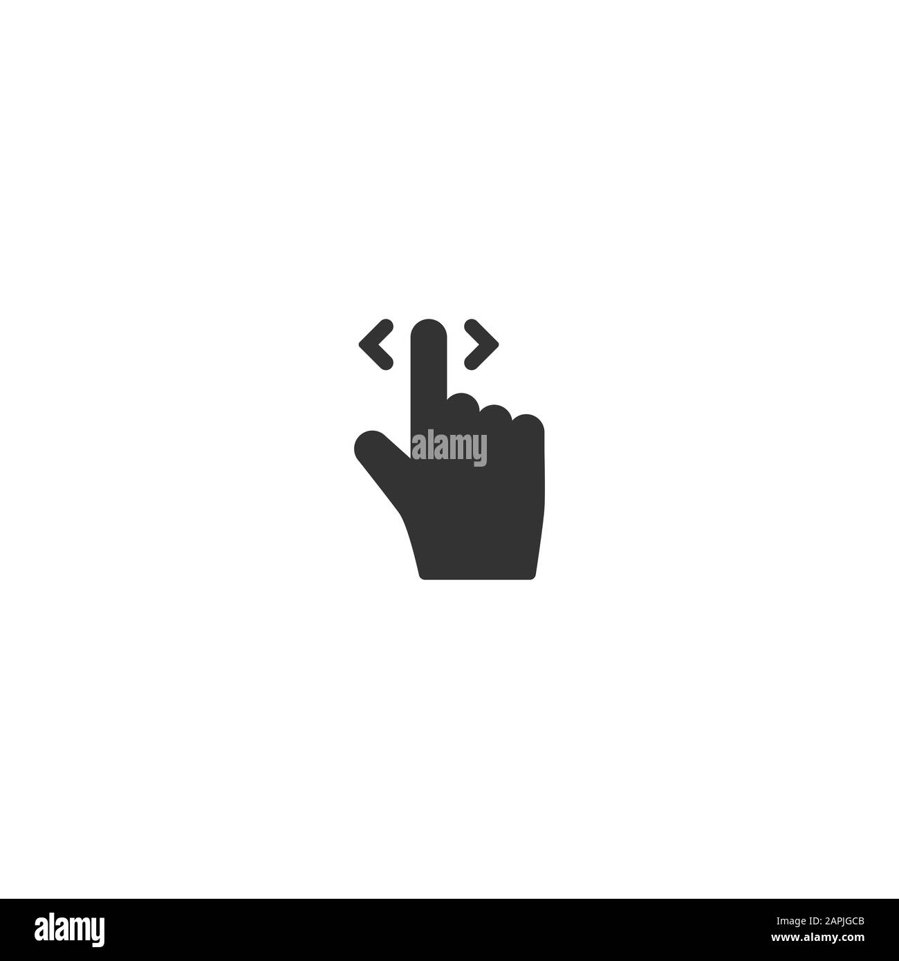Swipe icon. Pointing hand with two arrows. Flat black scroll picrtogram ...