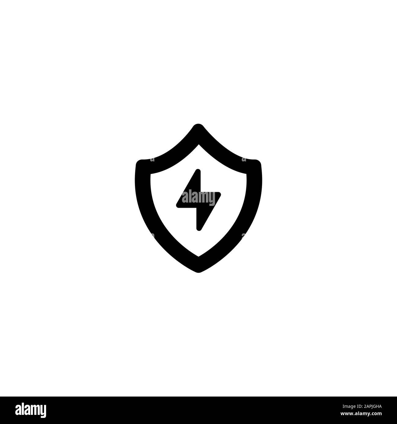 black shield with lightning silhouette sign. Vector flat icon isolated ...
