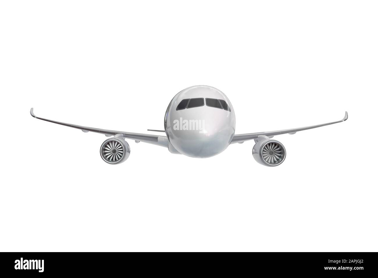 Passenger airplane liner jet front view isolated on a white background ...