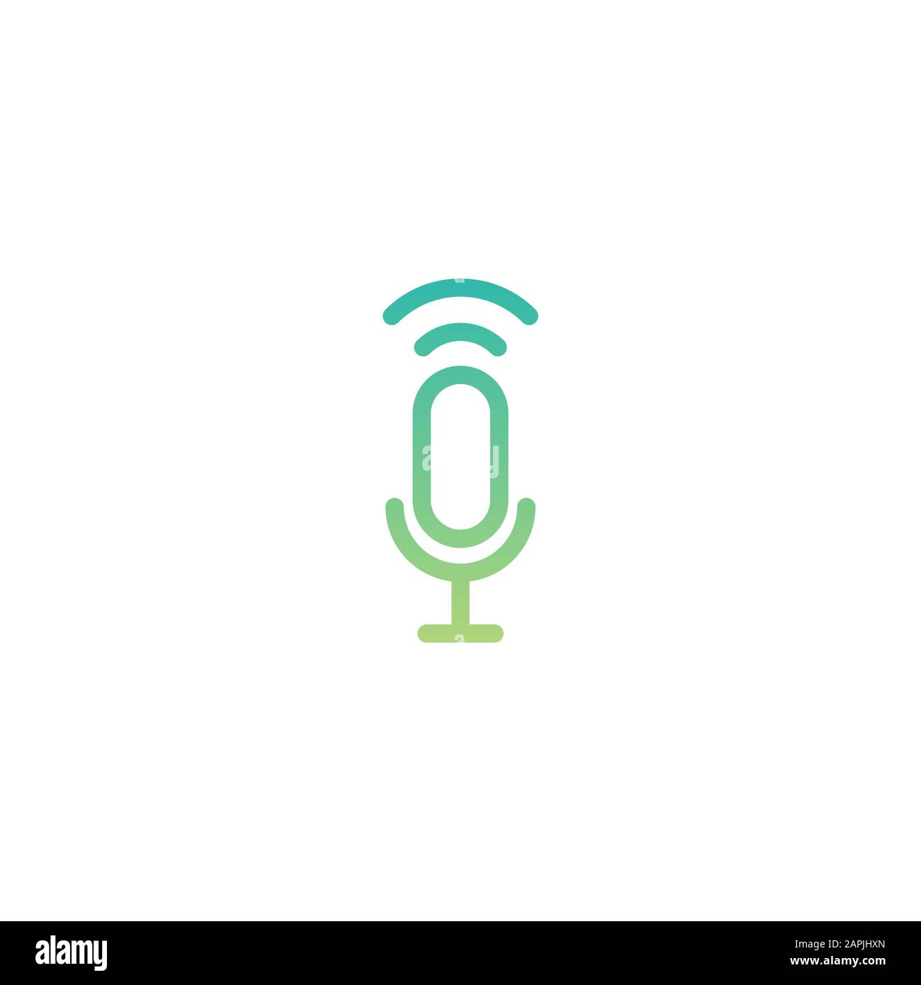 green microphone with audio waves icon. Voice recognition, AI personal ...