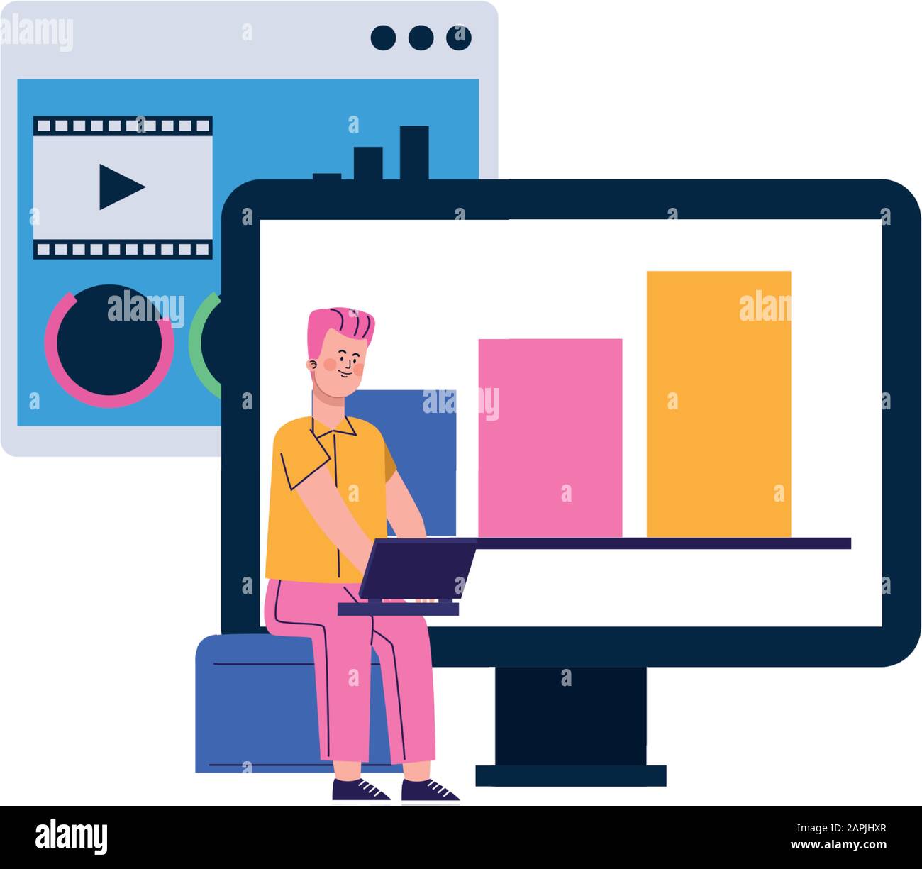 computer and man using a laptop computer, colorful design Stock Vector ...