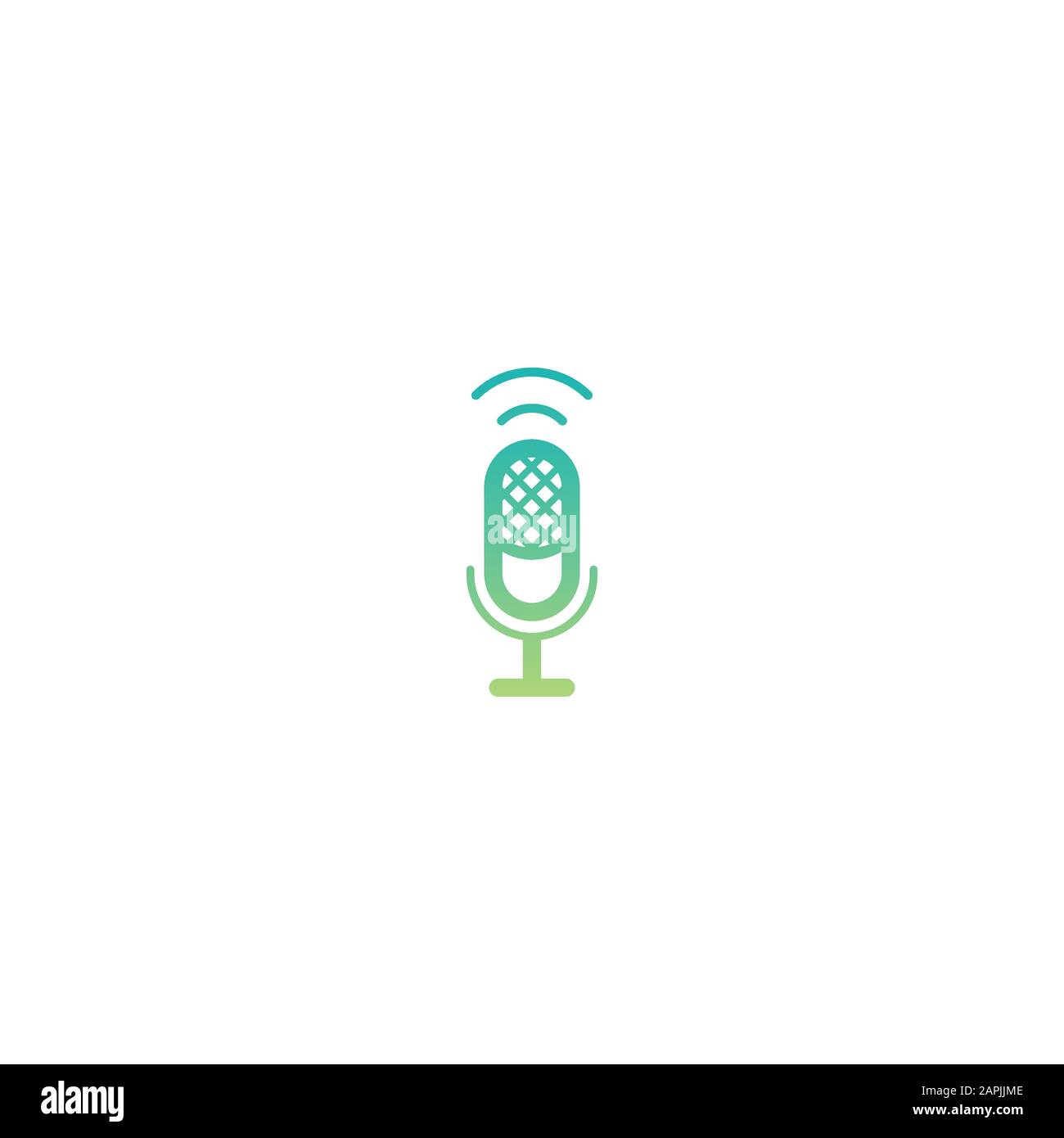 green microphone with audio waves icon. Voice recognition, AI personal ...