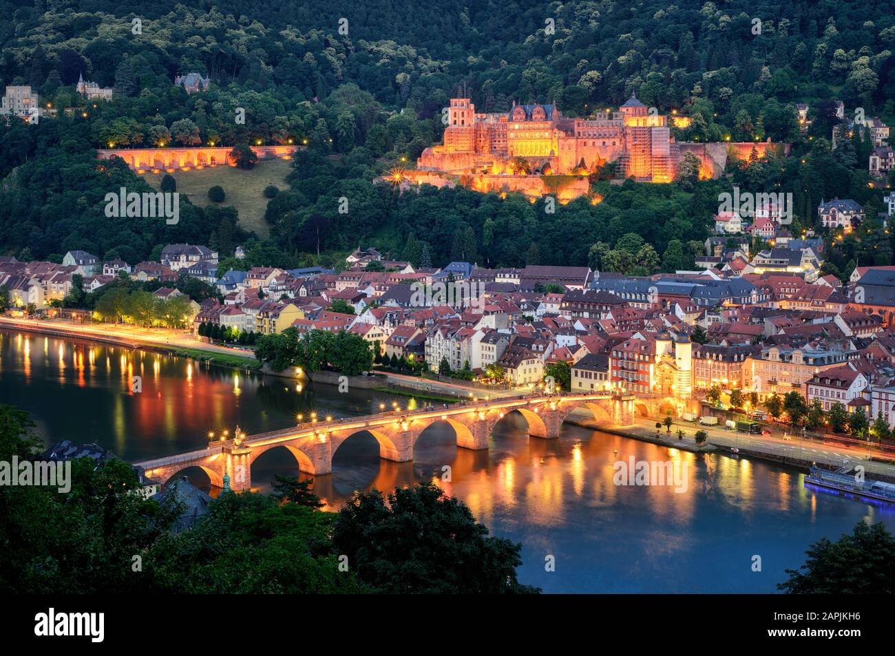 The city of Heidelberg, Germany, with its famous landmarks, the ...