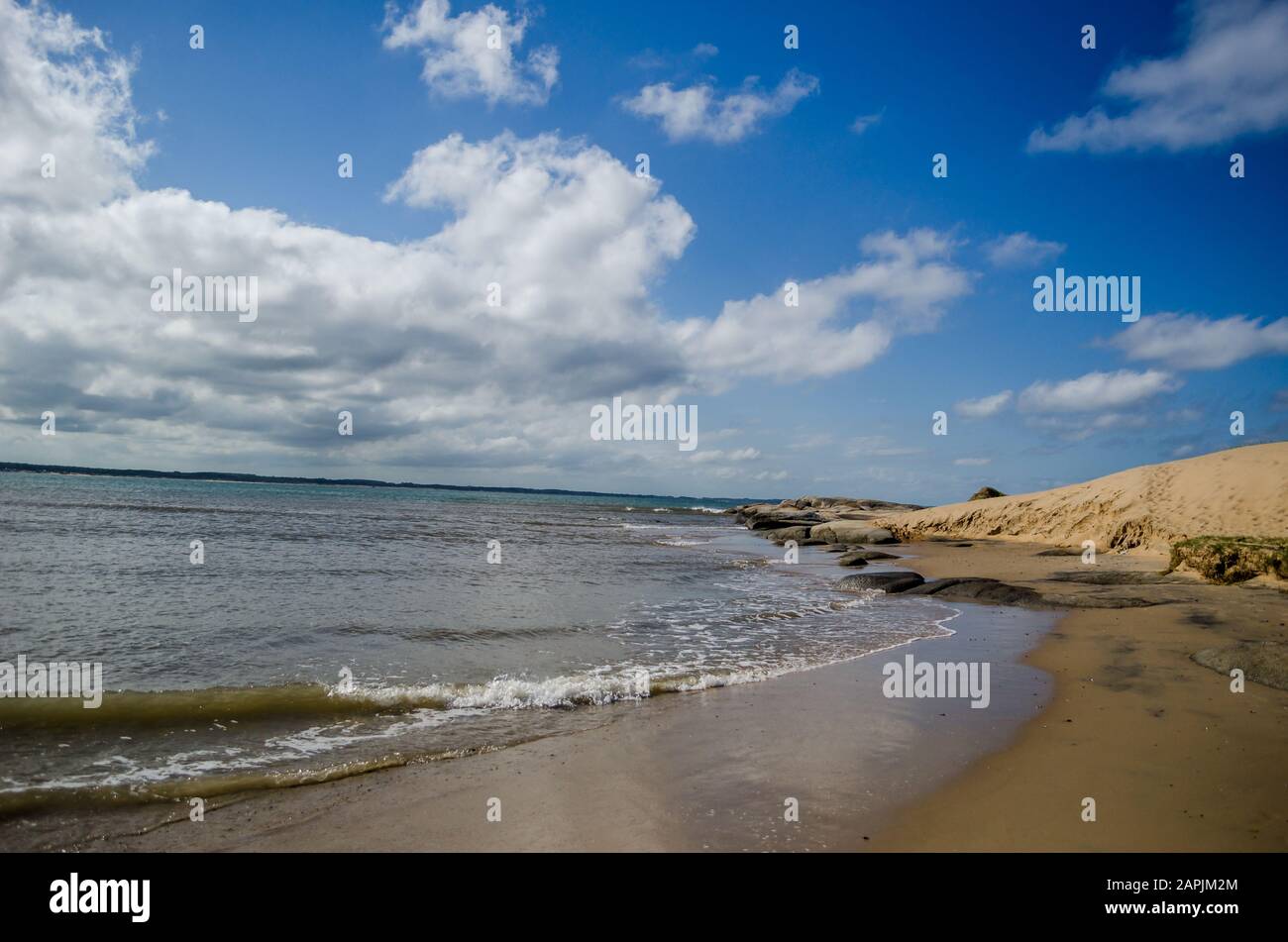 Beach landscapes and dunes in Barra de Valizas, Uruguay. February 2018 ...