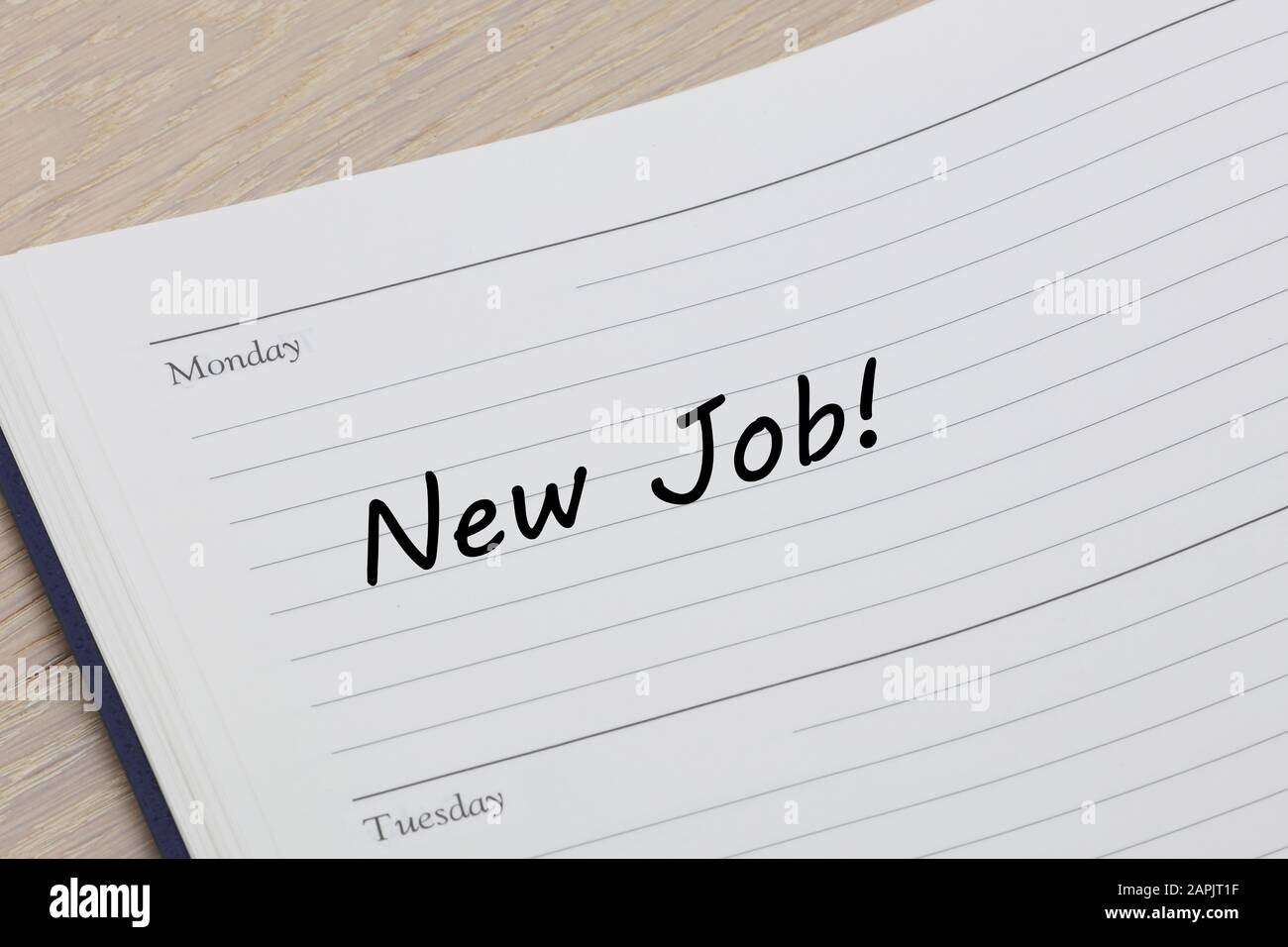 A New job diary reminder open on desk Stock Photo - Alamy