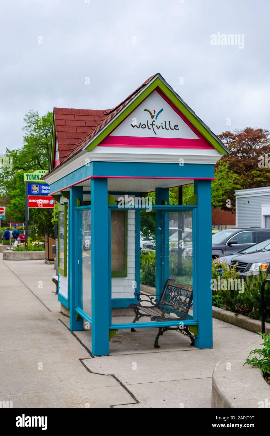 Blue bus stop in Wolfville, Nova Scotia, Canada Stock Photo - Alamy