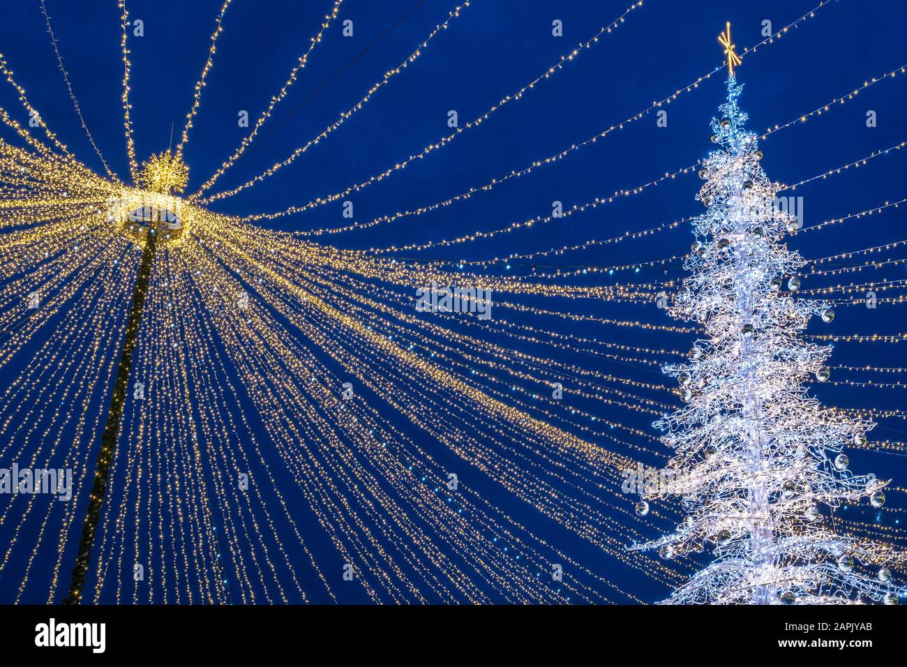 Electric Christmas tree and lights Stock Photo - Alamy
