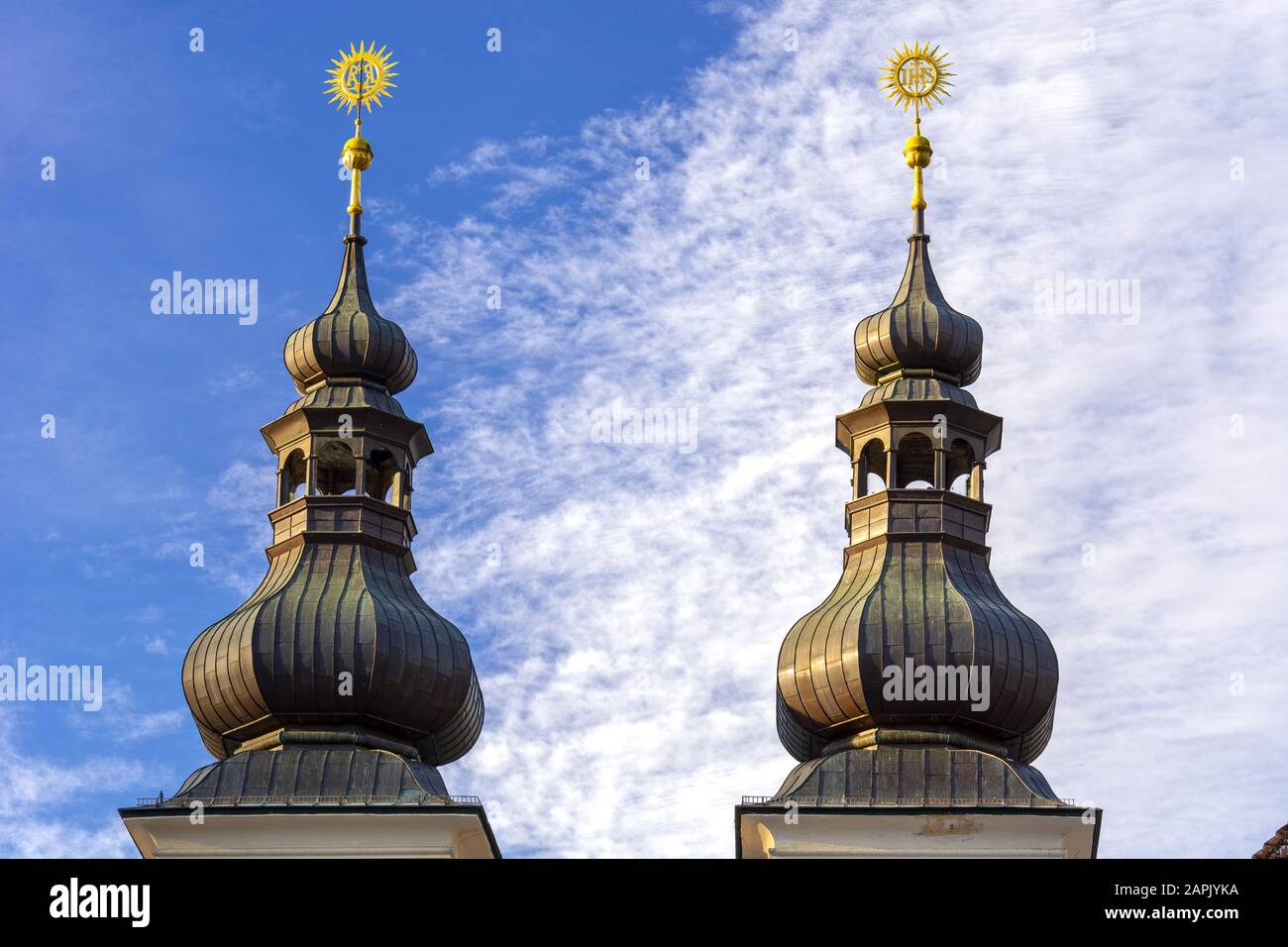 The two twin steeple of the Gurk cathedral in Austria, province of ...
